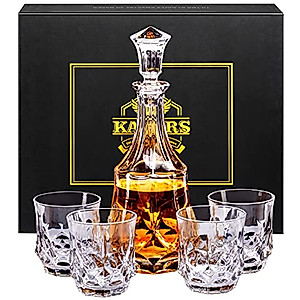 KANARS Whiskey Decanter Sets for Men, 25 Oz Liquor Decanter with 10 Oz Crystal Glasses in Luxury Box for Bourbon Scotch Rum Tequila Vodka, Whisky Gifts for Father's Day Birthday