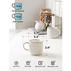 LE TAUCI Stackable Coffee Mugs Set with Stand, Ceramic Embossment Coffee Cups for Au Lait, Cappuccino,Latte,Cafe,Mocha,Tea, Suit For Housewarming Wedding - 12 oz, Set of 4,Arctic white
