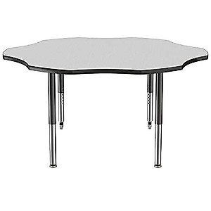 Factory Direct Partners 10091-GYBL Mobile Flower Activity School and Office Table (60"), Super Legs with Glides and Casters, Adjustable Height 19-30" - Gray Top and Black Edge