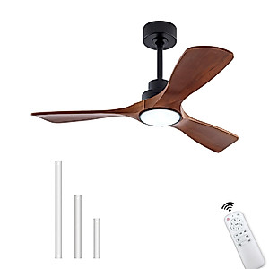 QUTWOB 42" Wood Ceiling Fan with Lights Remote Control,Quiet DC Motor 3 Blade Ceiling Fans for Patio Living Room, Bedroom, Office,Indoor Outdoor(Black+Dark Walnut)