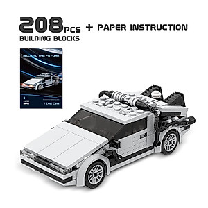 Tenhorses Delorean Time Machine Building Set, Back to Future Building Brick Toys, Classic Movie Model Car in Minifig Scale, Time-Traveling Building Model Toys Gift for Fans and Kids(208 Pieces)