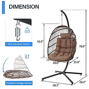 LEYCAY Egg Chair with Stand, Hanging Egg Swing Hammock Chair with Stand, Indoor Outdoor Wicker Egg Chair with Cushion Headrest for Patio Bedroom Porch Garden, 350LBS Capacity(Brown)