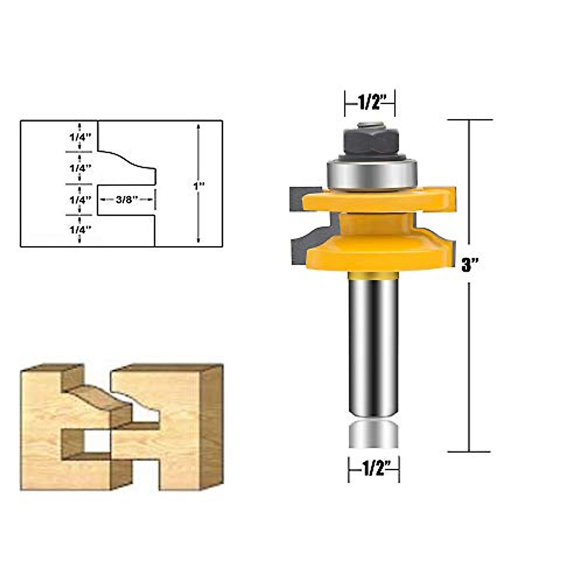 LEATBUY Router Bits Cabinet Door 3 PCS Router Bit Set 1/2-Inch Shank Rail and Stile Round Over Raised Panel Woodworking Wood Cutter, Wood Carbide Groove Tongue Milling Tool(1/2 Line)