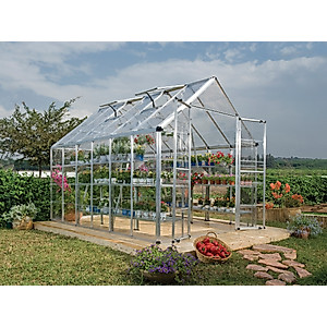 Palram - Canopia Snap & Grow 8 Ft. x 12 Ft. Greenhouse Kit Hobby DIY Walk In Green House Heavy Duty Polycarbonate, Aluminium Frame, with Lockable Door and Vent for Outdoors, Garden, Backyard In Silver