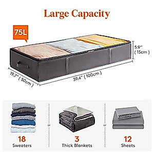 Lifewit 6 Packs Under Bed Storage Containers, Large Capacity Blanket Storage Bags with Reinforced Handles, Organization and Storage for Clothes, Sheets, Towels, Bedroom, Closet, College Dorm, Grey