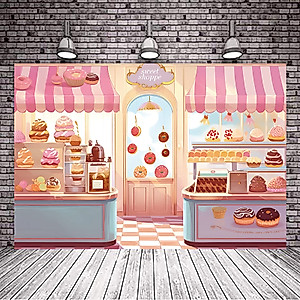 MAQTT Sweet Shop Backdrop Candy Princess Dessert Banner Shop Girl's Birthday Photography Background Children's Party Banner Baby Shower Donut Ice Cream Table Decoration 5x3ft