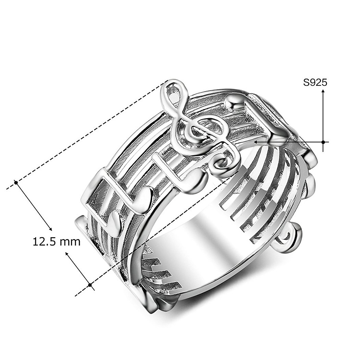 JAJAFOOK Sterling Silver Women's Music Note Song Ring 925 Sterling Silver Band Sizes 6 7 8