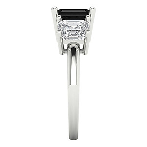 3.25ct SQ Emerald Baguette Cut Custom Engraving 3 stone W/Accents Black Onyx Engagement Wedding Ring 18K White Gold Size 8