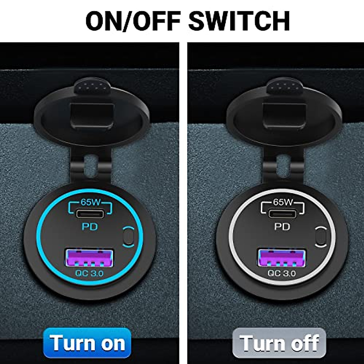 83W Laptop Car Charger Socket 12V USB Outlet: OUFFUN 65W PD USB-C Car Charger and 18W QC3.0 Outlet with Power Switch Waterproof DIY USB Port 12V Socket for Car RV Boat Marine Motocycle Truck Golf Cart