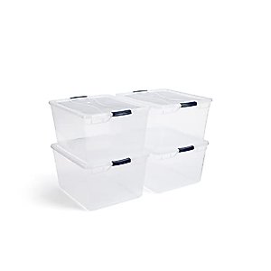 Rubbermaid Cleverstore 71 Qt Storage Bins with Lids, Latching Plastic Storage Container for Home Organization and Containers for Organizing, (4 Pack)