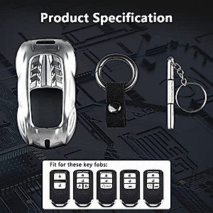 YFRAUTO Key Fob Cover for Honda Car Smart Key Case Full Protection Covers with Key Chain Ring Metal Silver for Honda Civic Accord CRV Pilot HR-V Odyssey Passport