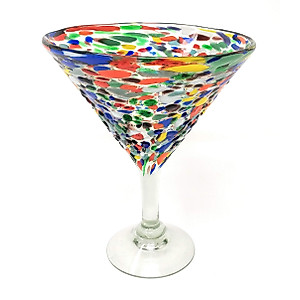 Mexican Hand Blown Glass – Set of 4 Hand Blown Modern Margarita Glasses - Confetti Rock (12 oz)