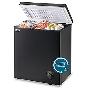 Deep Freezer Small Chest Freezer 5.0 Cu.Ft Mini Chest Freezer with 7 Temperature Settings, Compact Deep Freezer with Top Open Door, Adjustable Storage Basket, Low Noise, Energy Saving,Black
