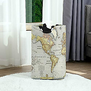 WELLDAY Collapsible Laundry Hamper World Map Painting Foldable Dirty Clothes Basket