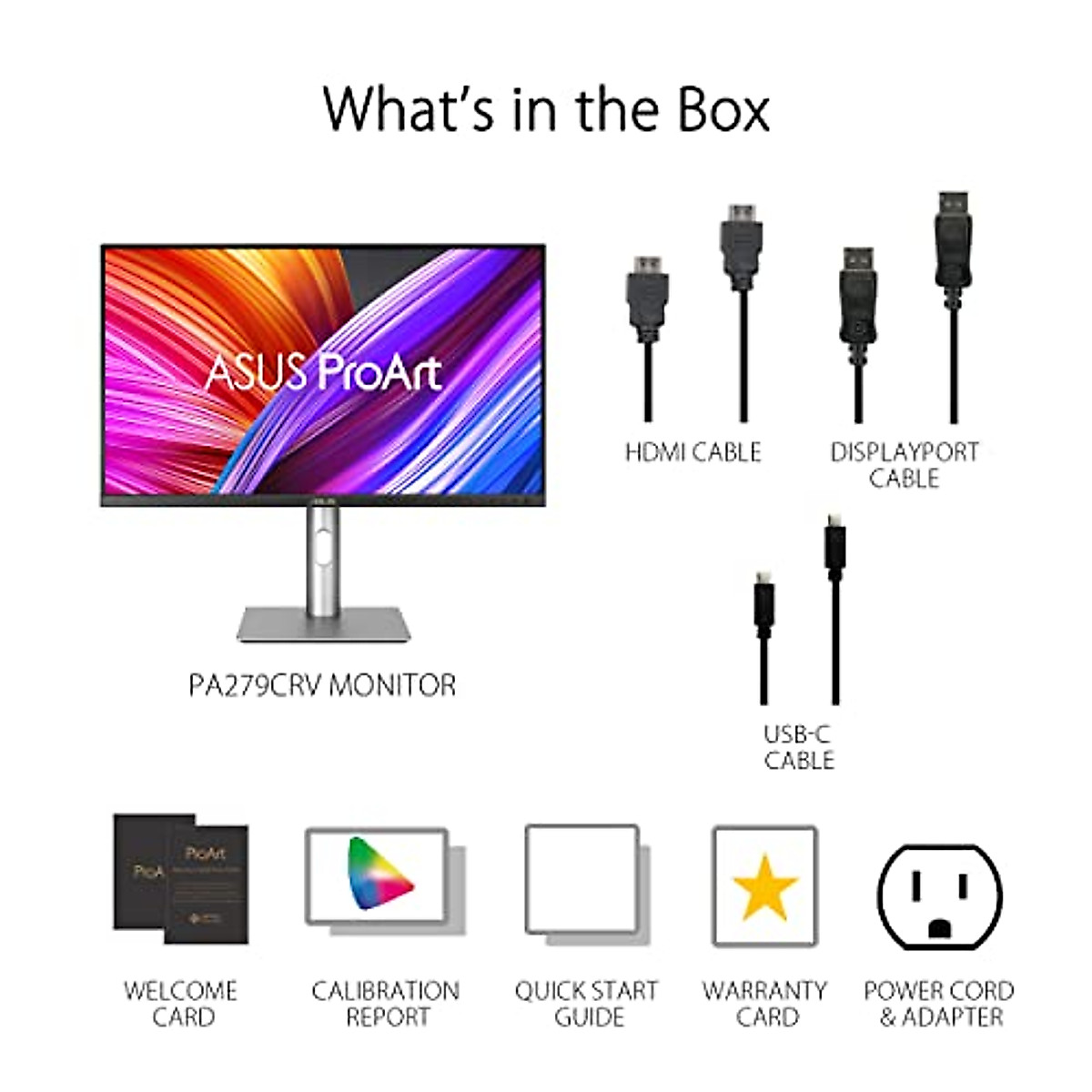 ASUS ProArt Display 27” 4K HDR Professional Monitor (PA279CRV) - IPS, UHD (3840 x 2160), 99% DCI-P3/Adobe RGB, ΔE < 2, Calman Verified, USB-C PD 96W, DisplayPort, Daisy-Chain, Height Adjustable