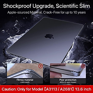 Soonjet Compatible for MacBook Air 13.6 inch Case M3 M2 2024-2022, Model A3113 A2681, Durable Protective Plastic Hard Shell Case Cover for MacBook Air M2 13 inch Case - Space Gray Clear