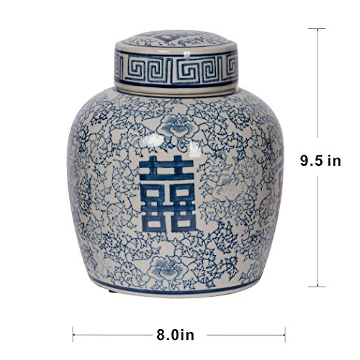 A&B Home Blue and White Ceramic Ginger Jar with Lid Ancient Chinese Oriental Style Multi Purpose