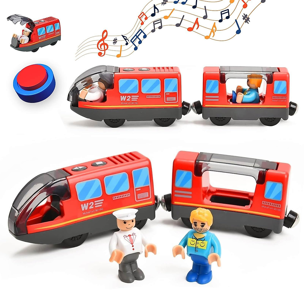 Giant bean Battery Operated Action Locomotive Magnetic Train Set for Wooden Train Tracks, Powerful Engine Compatible, Wood Train Track Toys for Kids 3+