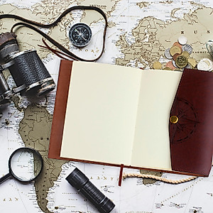 Desecraft Vintage Leather Journal for Men Women for Writing Drawing（ 6.1x8.27 inches）- Blank Leather Bound Journal Notebook,125gsm Premium Thick Paper, 240 Pages, Cream,Journal Diary Travel Leather