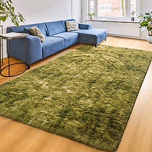 Maxsoft M Fluffy Shag Bedroom Rug, 4x6 Feet Tie-dye Green Area Rugs for Living Room Nursery Bedside, Fuzzy Plush Dorm Rug for Girls Kids, Furry Carpet for Indoor Modern Soft Home Decor