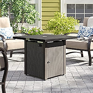 Hooseng Propane Fire Pit Table, 28 Inch Outdoor Gas Firepit 50,000 BTU with Lid and Lava Rock, Adjustable Flame Apply to Outside Patio, Garden, Backyard