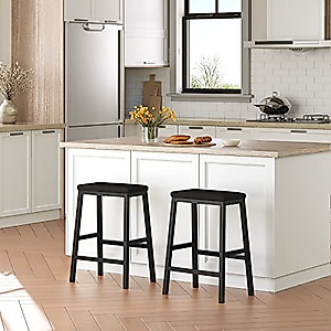 HOOBRO Bar Stools, Set of 2 Bar Chairs, PU Leather Upholstered Breakfast Stools, Easy Assembly, Suitable for Kitchen, Bar, Dining Room, Black BB01MD01