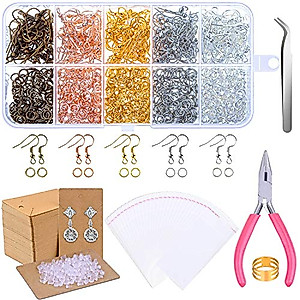 Earring Making Supplies, Paxcoo 1350pcs Earring Making Kit with Earring Hooks, Jump Rings, Pliers, Earring Backs, Earrings Holder Cards and Clear Bags for DIY Earring Supplies and Earring Findings