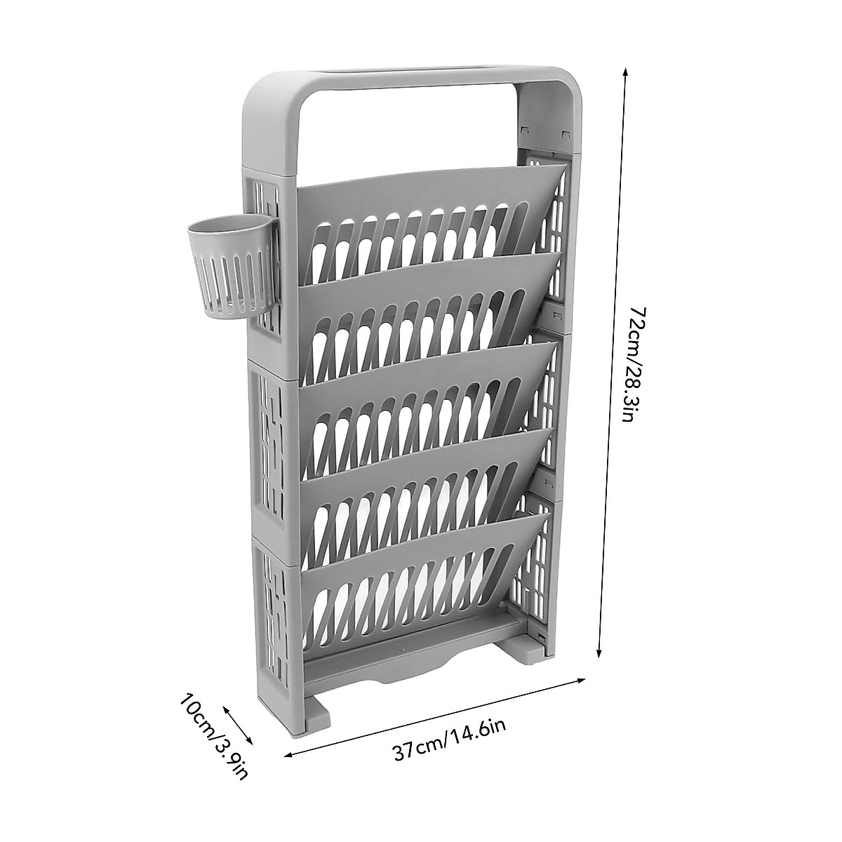 6 Tier Book Rack Storage Bookshelf, Removable Movable Unique Bookcase, Slim Storage Trolley for Books, Corner Display Rack for Dorm Library, Multi Purpose Rolling Cart (Gray)