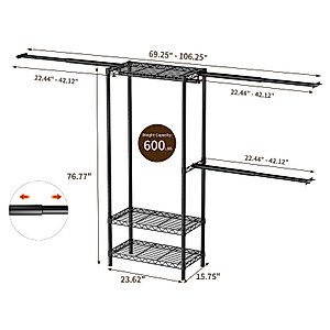 Golpart Closet Storage Organizer System,Expandable Wall Mounted Clothes Rack,3 Tiers Heavy Duty Metal Garment Rack with 3 Extendable Hanger Rods,Fits Space 5.7~8.8ft Width,76.77" H x 15.75" D