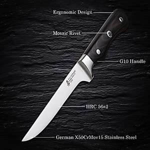 TUO Boning Knife - Flexible Fillet Knife 5.5 inch Small Kitchen Knife for Meat Poultry - German Stainless Steel Fishing Knife - G10 Ergonomic Handle with Gift Box - Legacy Series