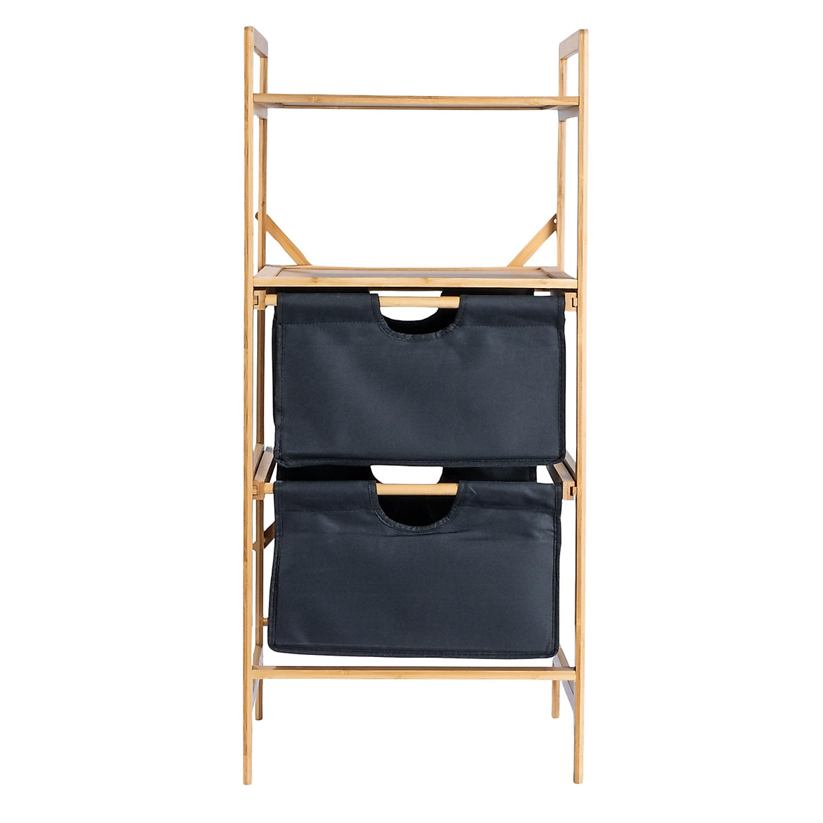 Household Essentials Bamboo Storage Shelf with Cotton Fabric Drawers, Natural and Black