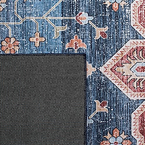 SAFAVIEH Tucson Collection Machine Washable Slip Resistant 6' x 9' Blue/Rust TSN110M Vintage Persian Medallion Living Room Dining Bedroom Area Rug