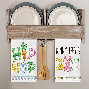 Artoid Mode Hip Hop Bunny Treats Egg Carrots Rabbit Easter Kitchen Towels Dish Towels, 18x26 Inch Seasonal Holiday Decoration Hand Towels Set of 2