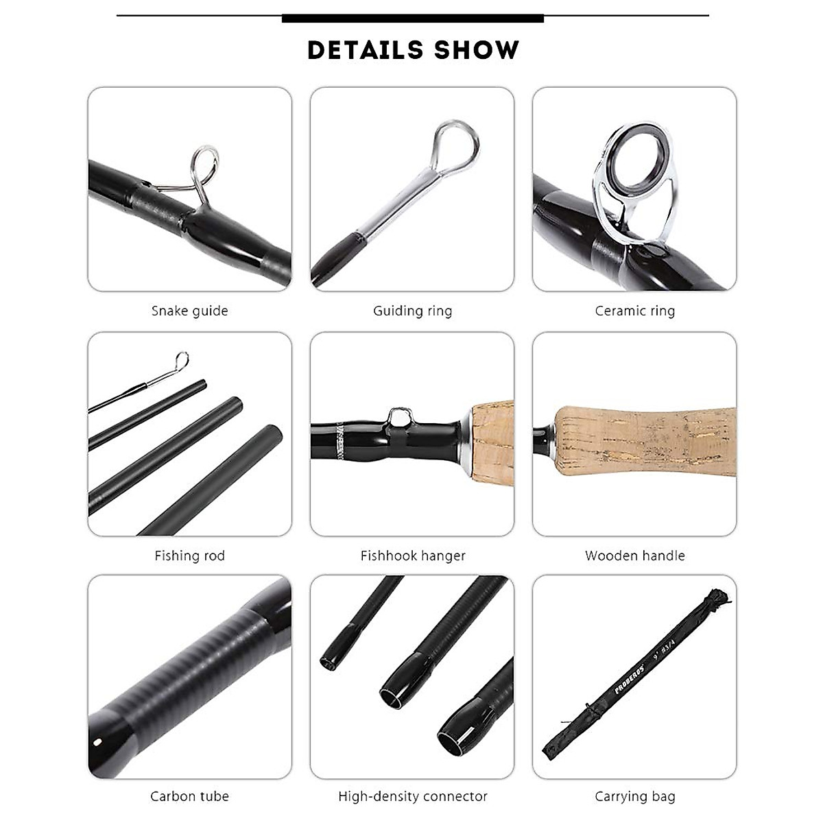 LOVEPET 2.7M 4 Section Carbon Fly Fishing Rod with Soft Cork Handle Fish Tackle 3/4#