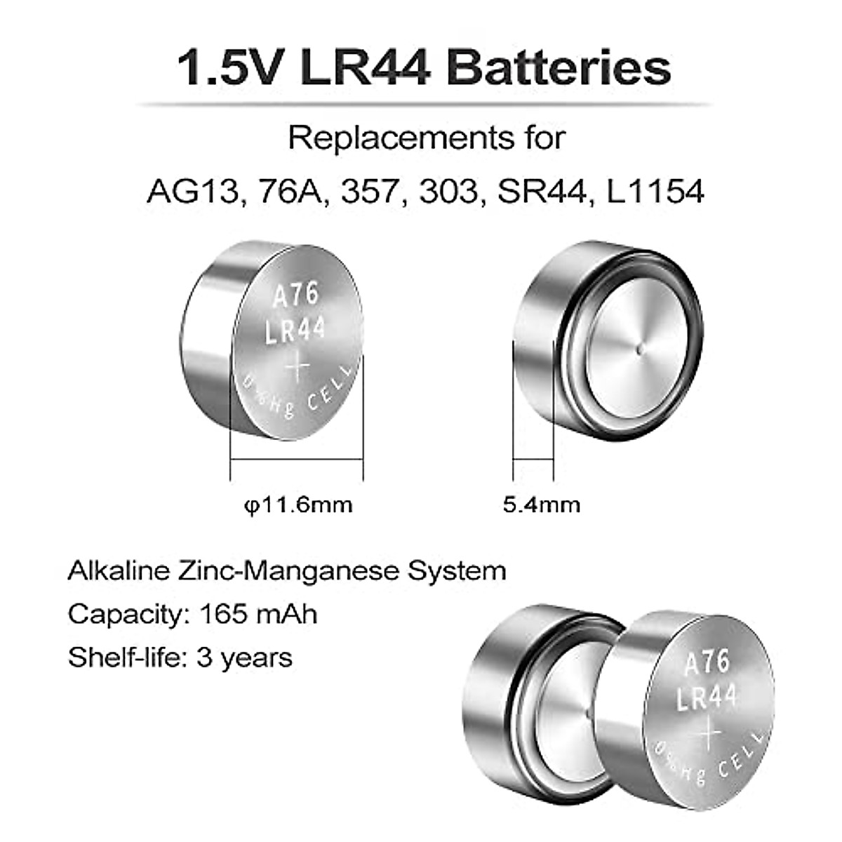 PGSONIC 50 Pack LR44 Batteries, 1.5 Volt Alkaline Button Cell Batteries with Long Lasting Power