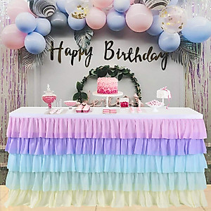 HB HBB MAGIC Rainbow Table Skirt Tutu Unicorn Tablecloth for Rectangle Table 6ft Girls Birthday Unicorn Party Baby Shower