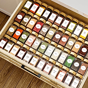 24 Glass Spice Jars with Label, Spice Jar Set with Bamboo Lids 4oz Seasoning Containers Shakers & Spice Labels, Empty Spice Bottles, Kitchen Organization Storage for Cabinet Drawer Decor Essentials