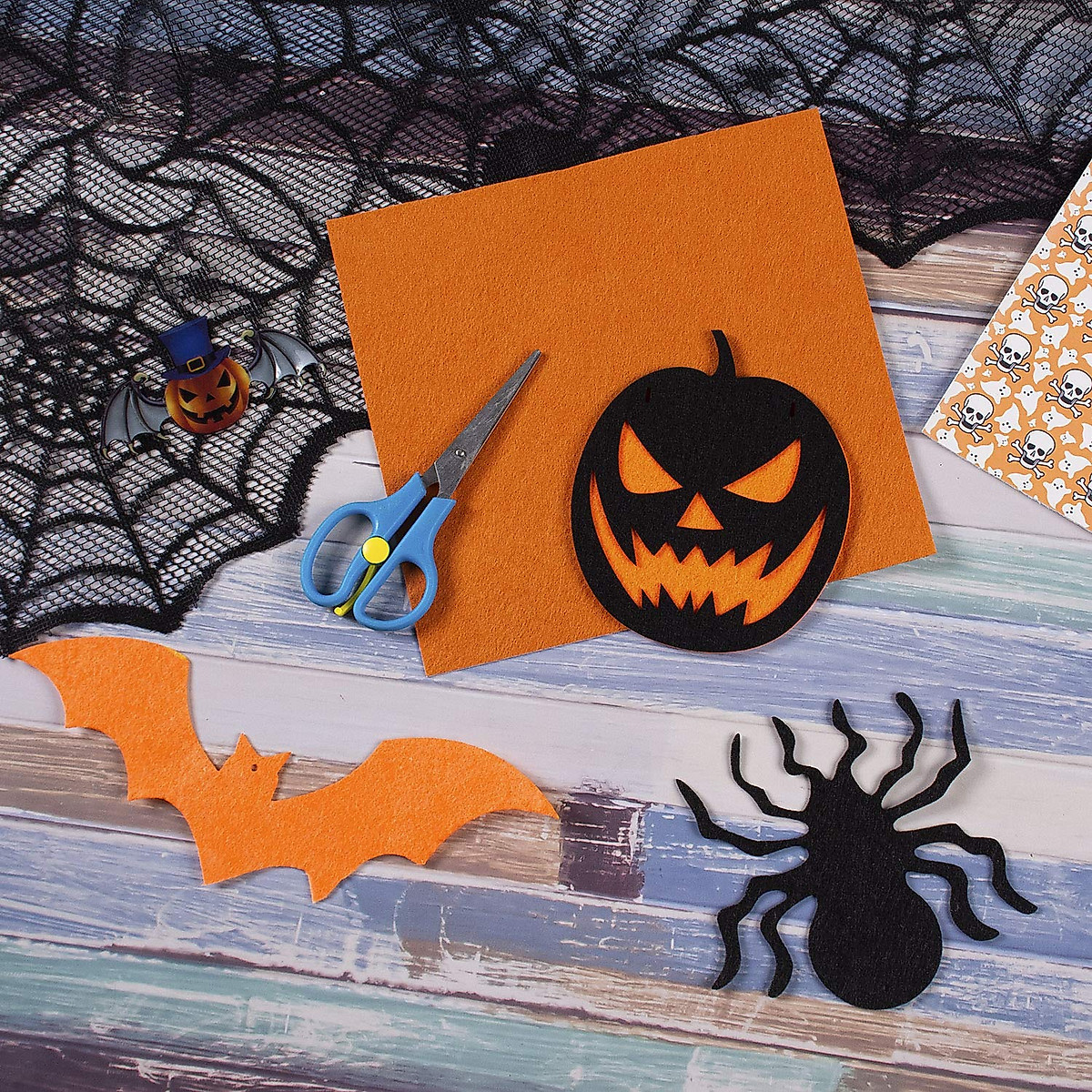 18 Pieces Halloween Adhesive Craft Felt Fabric Sheets Fabric Sticky Back Sheet for Halloween Decoration Christmas DIY Art Projects, A4 Size (Black Orange and Purple)