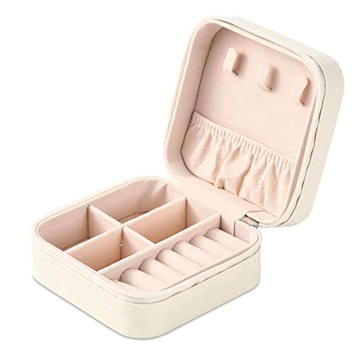 Portable Travel Mini Jewelry Box Leather Jewellery Ring Organizer Case Storage Gift Box Girls Women (2pcs White).