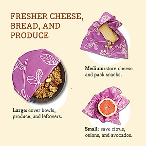 Bee's Wrap - 3 piece value pack - Made in the USA with Certified Organic Cotton - Plastic and Silicone Free - Reusable Eco-Friendly Beeswax Food Wrap - 3 sizes (S, M, L)
