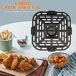Square Air Fryer Grill Pan for Instants Vortex 2QT Mini Air Fryer Oven, 6.88IN Upgraded Air Fryer Grill Plate Rack Grid with Rubber Bumpers for Instants 2QT Air Fryer, Nonstick, Dishwasher Safe