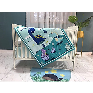 Luxanna Crib Bedding Set Dinosaur 3 Pieces Baby Boys Nursery Bedding Sets with Baby Comforter,Crib Fitted Sheet, Crib Skirt for Boys