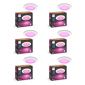 Philips Hue Slim Downlight, White & color Light (Bluetooth Compatible), Voice Control with Alexa, Apple HomeKit & Google Assistant, 6-Pack