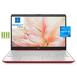 HP Newest 15.6" HD Laptop Computer, Intel Quad-core Pentium Processor, 16GB RAM, 256GB SSD, Office 365 1-Year, Numeric Pad, Webcam, Ethernet, Wi-Fi, Bluetooth, Windows 11 Home(S Mode), Red, /Battery