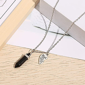 MIFYNN 2pcs Best Friends Crystal Necklace, Bullet Shape Gemstone Hexagonal Chakra Crystal Pendants Matching Heart Friendship Necklaces Set (B)