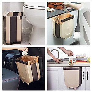2.4 Gallon Rectangular Folding Hanging Trash Can, Trash Can for Kitchen, Bathroom, Powder Room, Bedroom, Office (Brown)The package comes with the free-tickets for separate dry and wet garbage