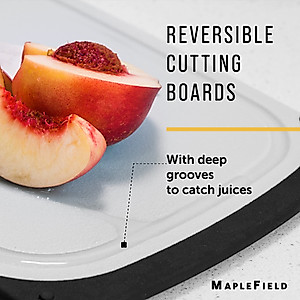 [3-Pack] Mess-Free Meal Prep Chopping Board Set – Food Grade Plastic Board for Safe Meal Prep – Sturdy Cutting Boards for Kitchen Dishwasher Safe – All-Purpose Cutting Board Set with Holder