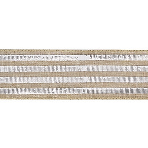 MEEDEE Burlap Wired Ribbon with White Stripe Burlap Ribbon 2.5 Inch Wired Ribbon for Cakes Gift Basket Bow Wreath Ribbon for Rustic Front Door Wreath Baby Shower Beach Farmhouse Decor, 10 Yards
