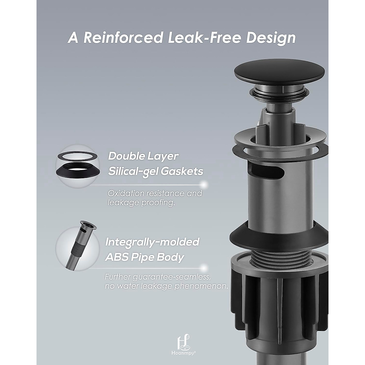 Matte Black ABS Pop Up Sink Drain with Overflow for Bathroom Vessel Sink Lavatory Vanity Bathroom Sink Drains-Easy Installation- Leakage Proofing, Amatte Black