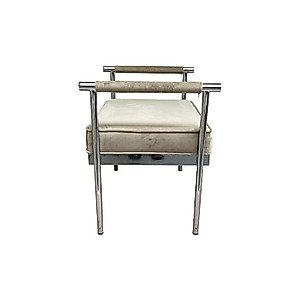First of a Kind Modern champagne Seating Bench with arms, Modern Style Velvet upholstered Entry Way champagne Bench with Silver Frame, Seating Bench for Living Room, entryway, Bedroom, Vanity, Office.